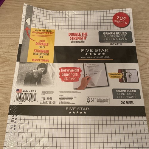 B1G1 Free NewFive Star Graph Grid Ruled Reinforced Filler Paper 3-Hole ...