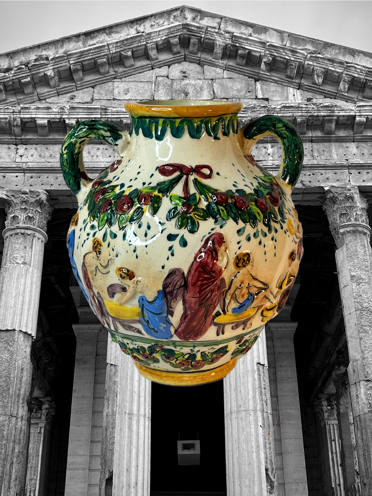 Rare Vintage Cellini Majolica Hand-Painted Dual Handle Vase Robed Women Italy | eBay