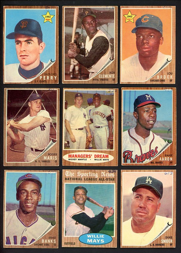 1962 TOPPS SET LOT 12 DIFF BARGAIN GRADE MANTLE BROCK PERRY 514088 ...