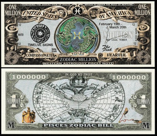 New Zodiac Pisces Million Dollar Play Funny Money Novelty Bill with ...