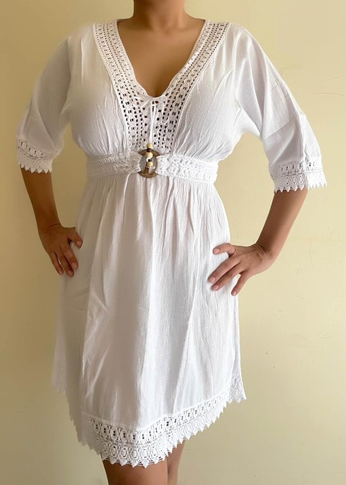 Women's Mini Dress Beachwear Casual Beach Robes Summer Dress White | eBay