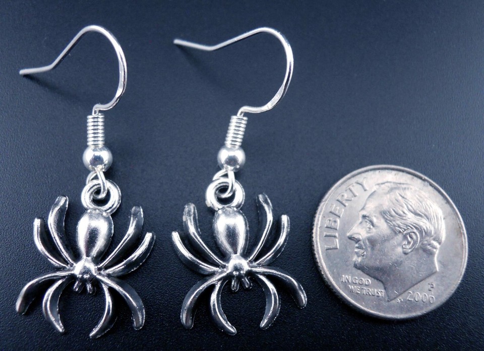 Spider Earrings Sterling Silver Ear Wires Creepy Crawlers Goth Spiders ...