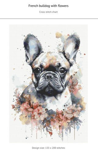 French Bulldog (Frenchie) cross stitch patterns chart With DMC Thread ...