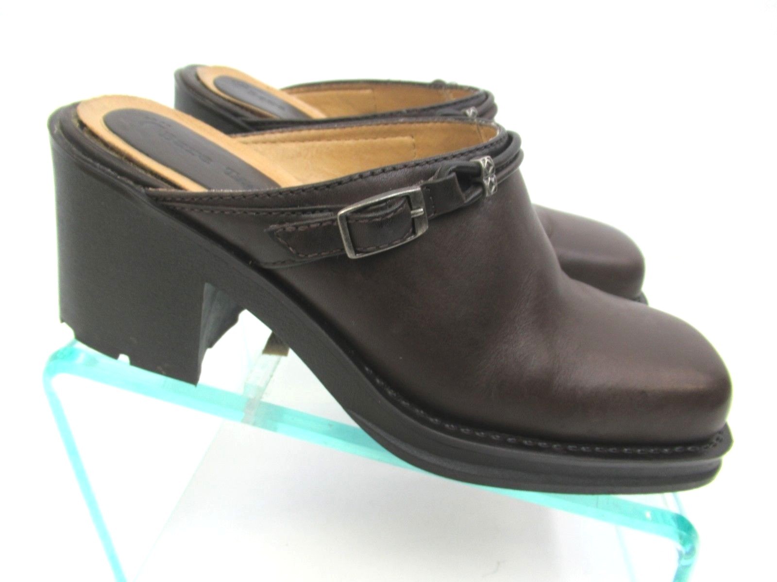 BARE TRAPS Lasso Brown Leather Slip On Clog Mules Size 7.5 Block Chunky ...
