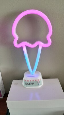 Neon Sign, Light up Acrylic Pink Bule Ice Cream Cone Battery Operated ...