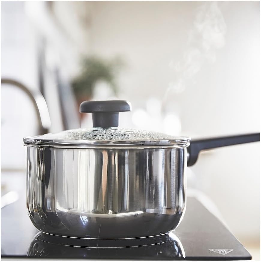 2L Saucepan with Glass Lid Stainless Steel Induction Hob Safe Cooking ...