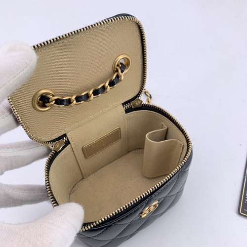 Authentic Chanel Black Quilted Leather Mini Vanity Case Crossbody Bag ...