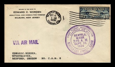 US COVER FIRST FLIGHT CONTRACT AIR MAIL SEATTLE WASHINGTON MEDFORD ...