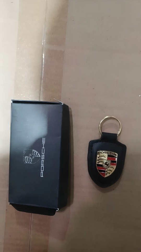 NEW GENUINE PORSCHE LEATHER CREST KEY RING FOB CHAIN BLACK WAP0500950E ...