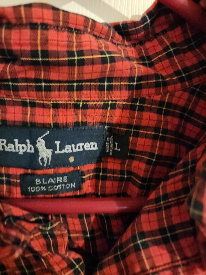 Ralph Lauren Shirt Men’s L Custom Fit Red Long Sleeve Plaid Pony Logo ...