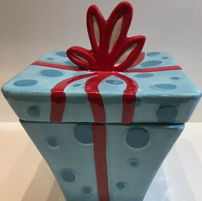 Sleight Bell Bistro Ceramic Cookie/ Candy Jar Rockin' Aqua Present w ...