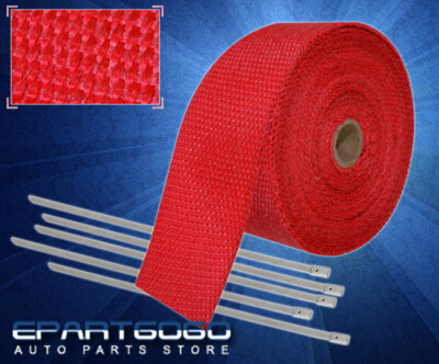 30Ft Turbo Header Manifold Intake Thermal Heat Wrap Kit +Zip Ties Red ...