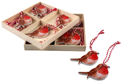 Christmas Cute Robin Hanging Wooden Bird Shape Baubles (Set of 16 ...