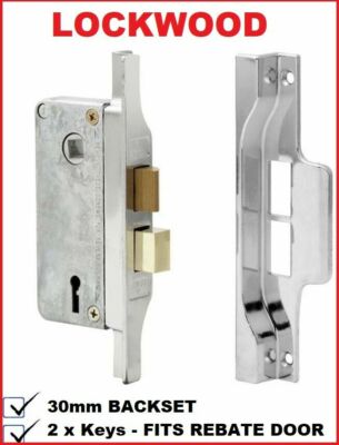 1 x L1700SPDP Lockwood Narrow Rebated Mortice Lock 30mm backset 2 x ...