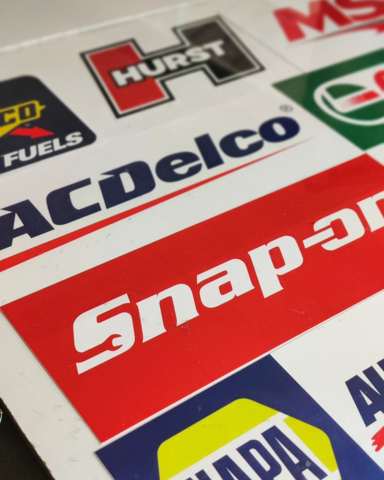 Large lot of 9 Unique racing decals. Nhra Nascar Hotrod Rat rod muscle ...