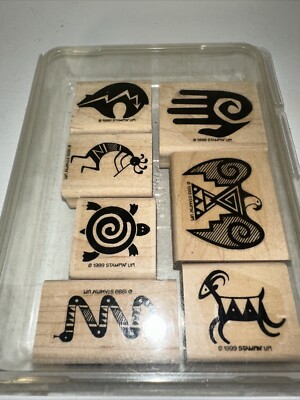 Stampin Up Ancient Art Set of 8 Red Rubber Wood Mtd Stamps w/Case ...