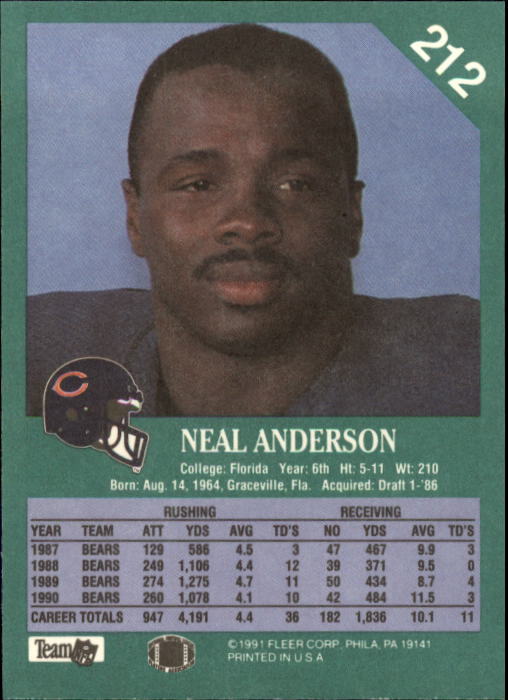 1991 Fleer Football Card #212 Neal Anderson | eBay