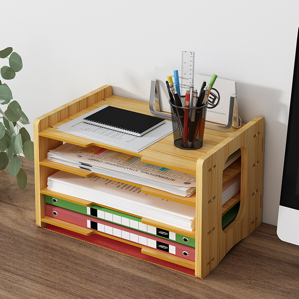 Office Desk Filing Trays Letter Rack A4 Paper Document Organizer Holder ...