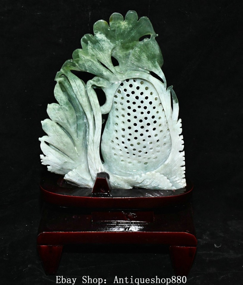 13'' Chinese Natural Xiu Jade Carving Hollow out Fish Fishs Statue ...