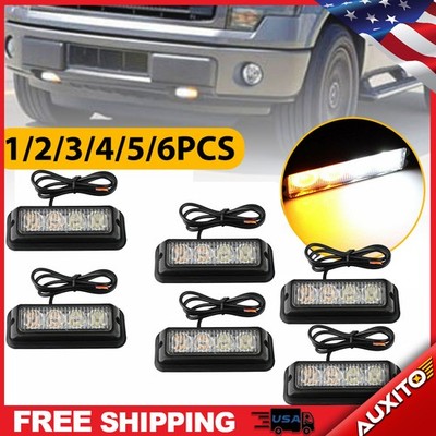 1X-6X Amber/White Side LED Marker Emergency Light Bar Flash Kit Strobe ...