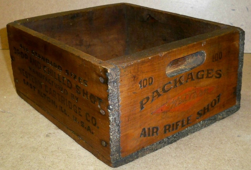Vintage WESTERN AIR RIFLE SHOT Ammo Wooden Box Crate/ East Alton, Ill ...