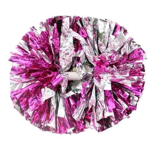 2PCS Pink and Silver Cheerleading Pom Poms with Baton Handle for Team ...