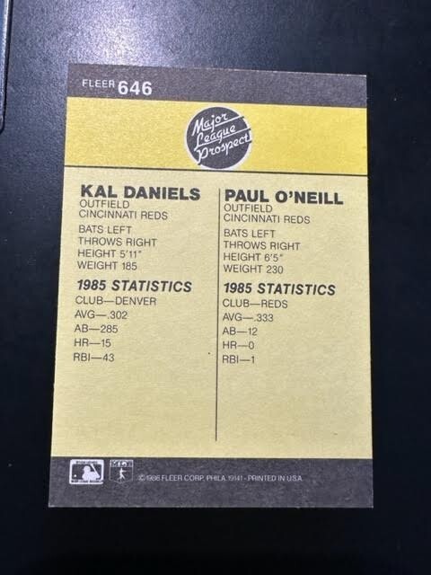 KAL Daniels / PAUL O'Neill 1986 Fleer #646 Major League Prospects NM | eBay