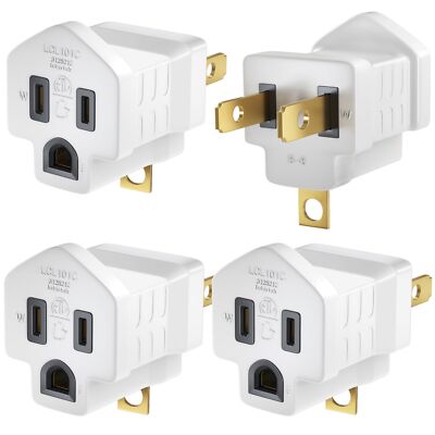 2 Prong to 3 Prong Adapter 4 Pack Turn Any 2 Prong Outlet into A 3 ...