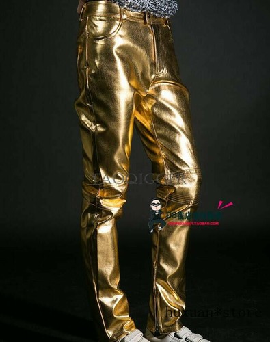 Punk Mens Gold&Silver Long Pants Singer Dance NightClub Party Trousers ...