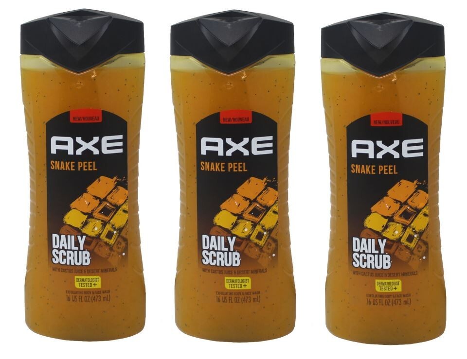 Lot of 3 AXE Exfoliating Gritty Body Wash for Men Snake Peel 16 oz Free ...