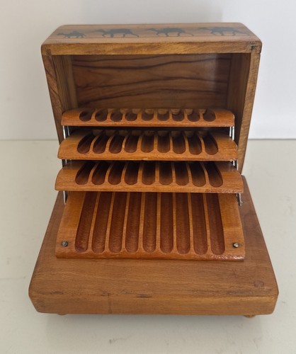 RARE VINTAGE ANTIQUE OLIVE WOOD CIGARETTE DISPENSER HOLDER BETHLEHEM | eBay