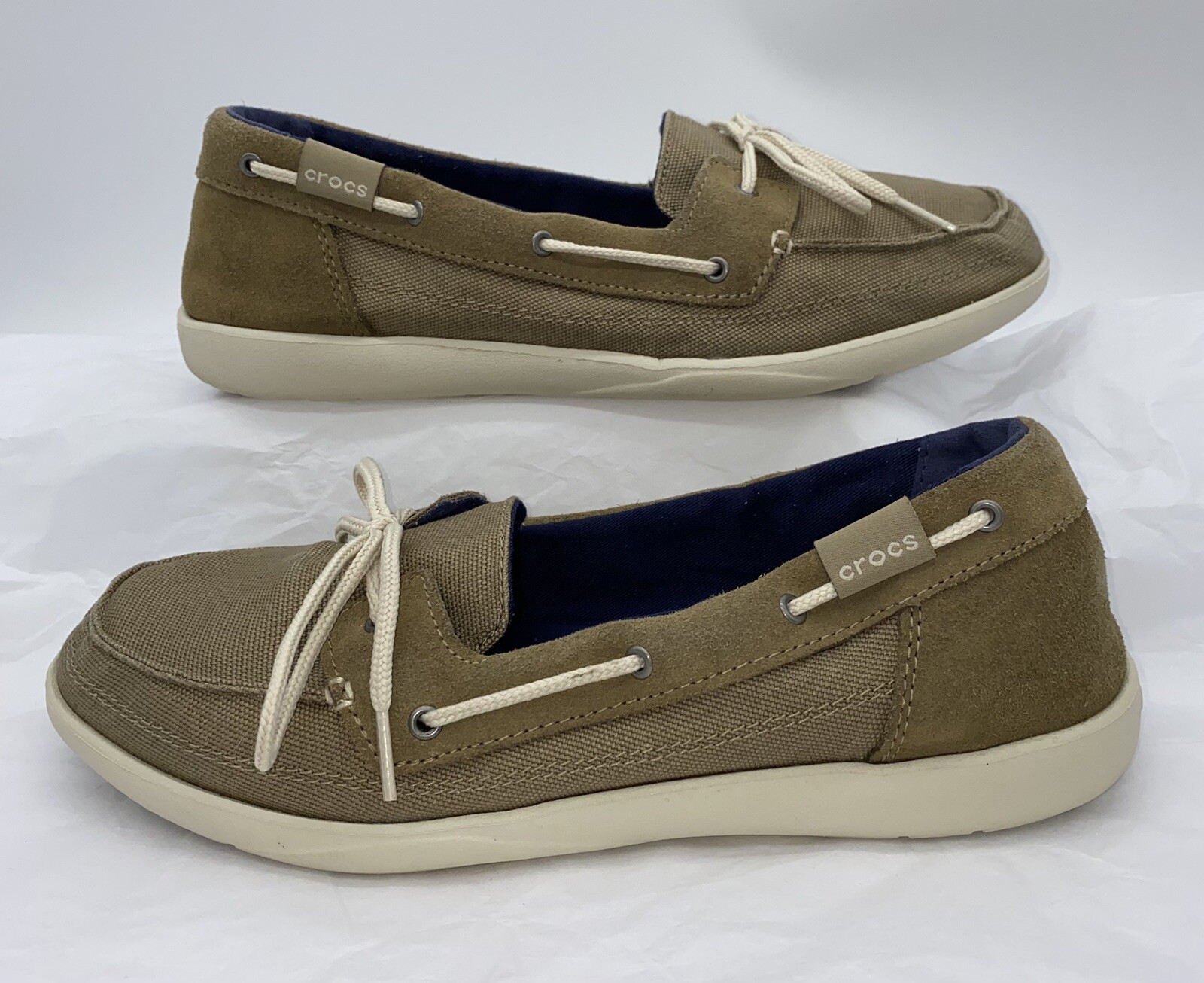 Crocs Women's Walu Boat Shoe Tan Brown Canvas Lace Up… - Gem