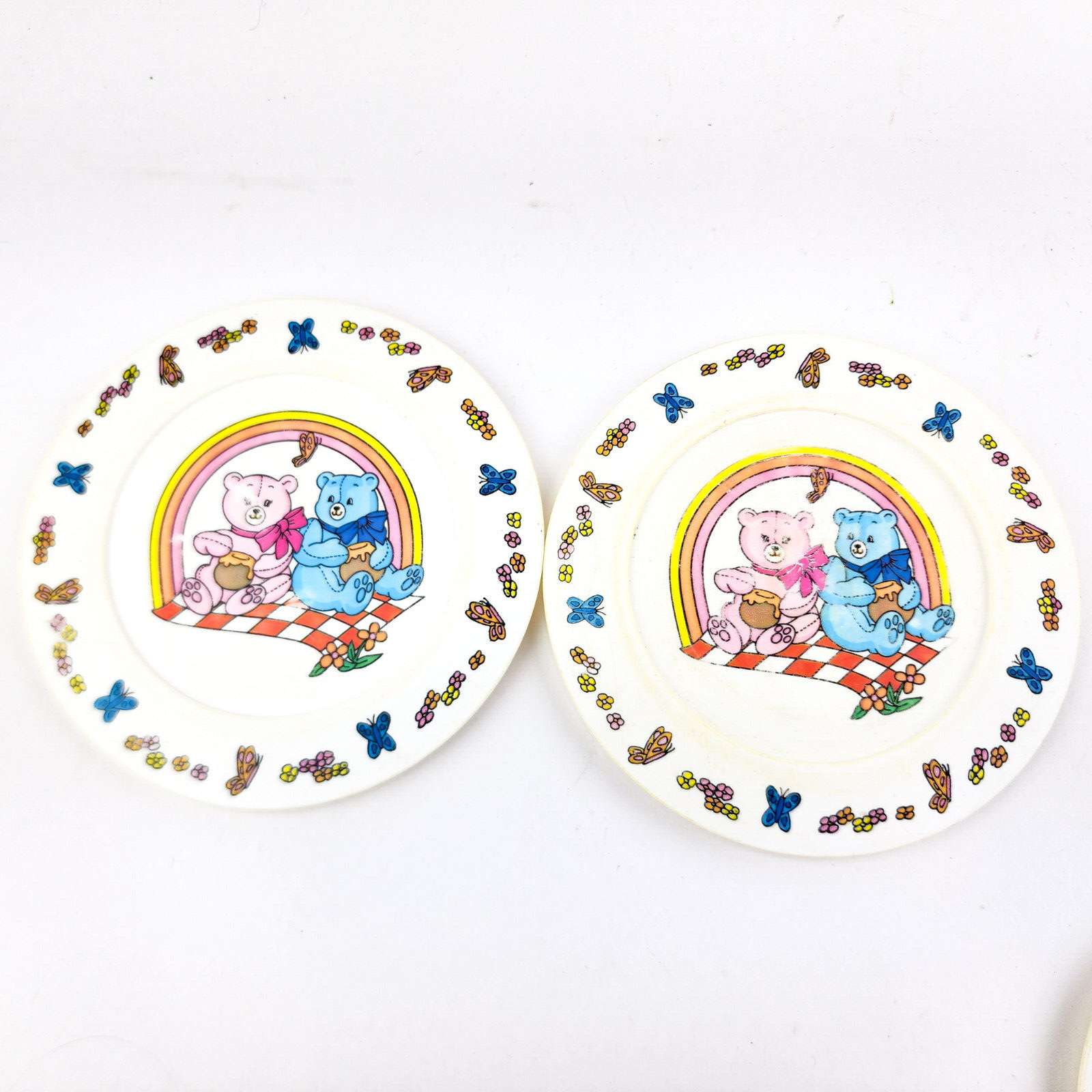 Vintage Chilton Toys Pink Blue Bears Plastic Plates Play Dishes 4 Small ...