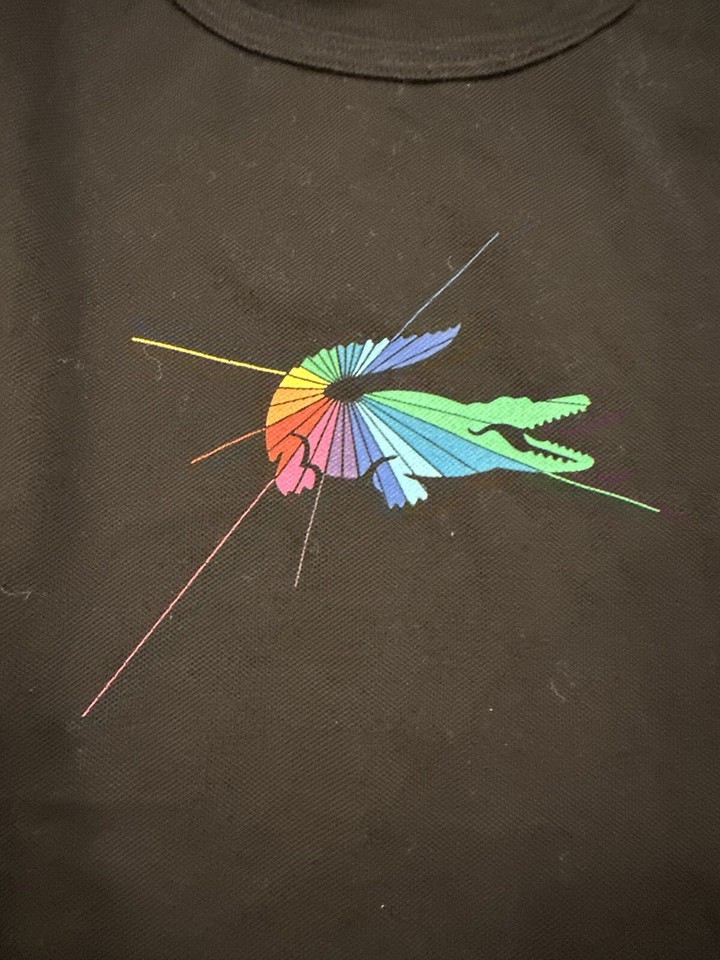 Lacoste Women’s Black T-Shirt Size 46 Rainbow Color Wheel Alligator ...