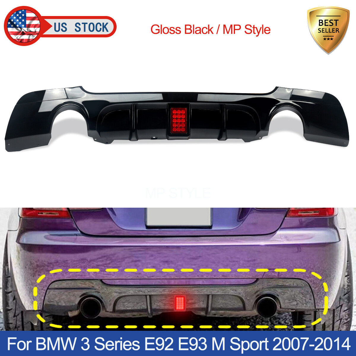 For BMW E92 E93 325i 328i M Sport 2007-2013 Rear Bumper Diffuser Lip w ...