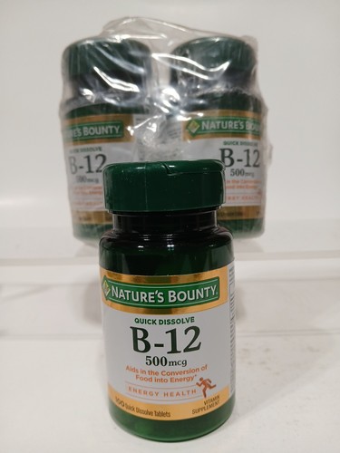 3 Bottles of Nature's Bounty Vitamin B-12 Tab 1,000 & 2,500mcg Quick ...