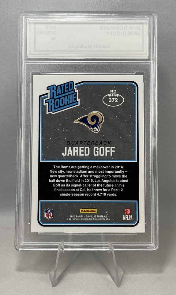 Jared Goff Rookie Card Graded 10 Gem Mint 2016 Donruss Rated Rookie RC ...