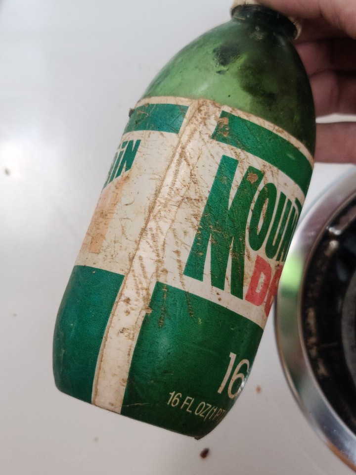 Vintage Mountain Dew Green Glass Bottle 64 oz with Styrofoam Label | eBay