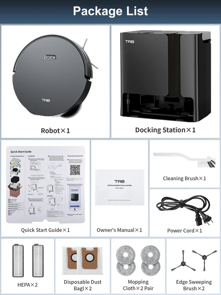 TAB Fairy10 Robot Vacuum and Mop Combo with 6000 Pa Suction Self Drying ...