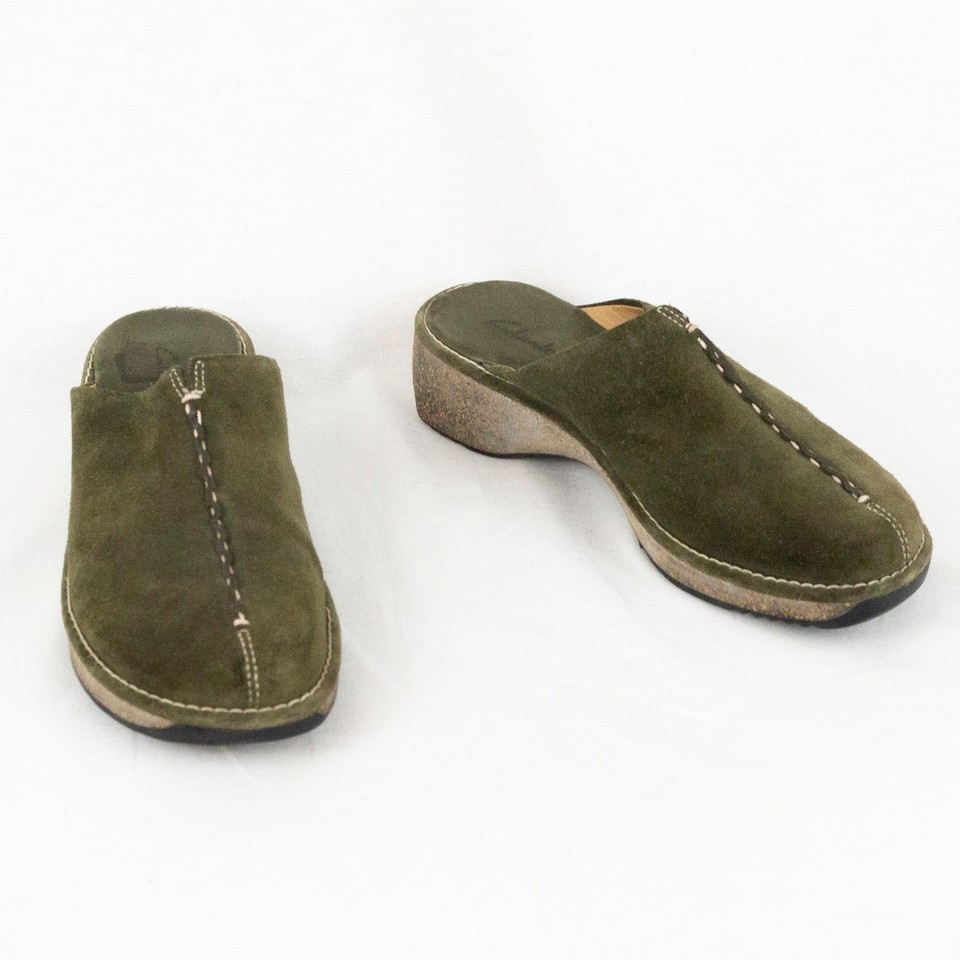 Comfort Clogs 8 M Clarks Green Suede Leather Mules Slip On EU 38.5 ...