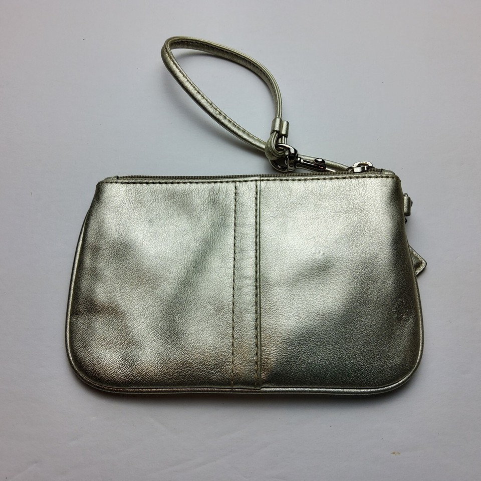 Coach Leather Metallic Silver Wristlet Wallet Pouch Clutch | eBay