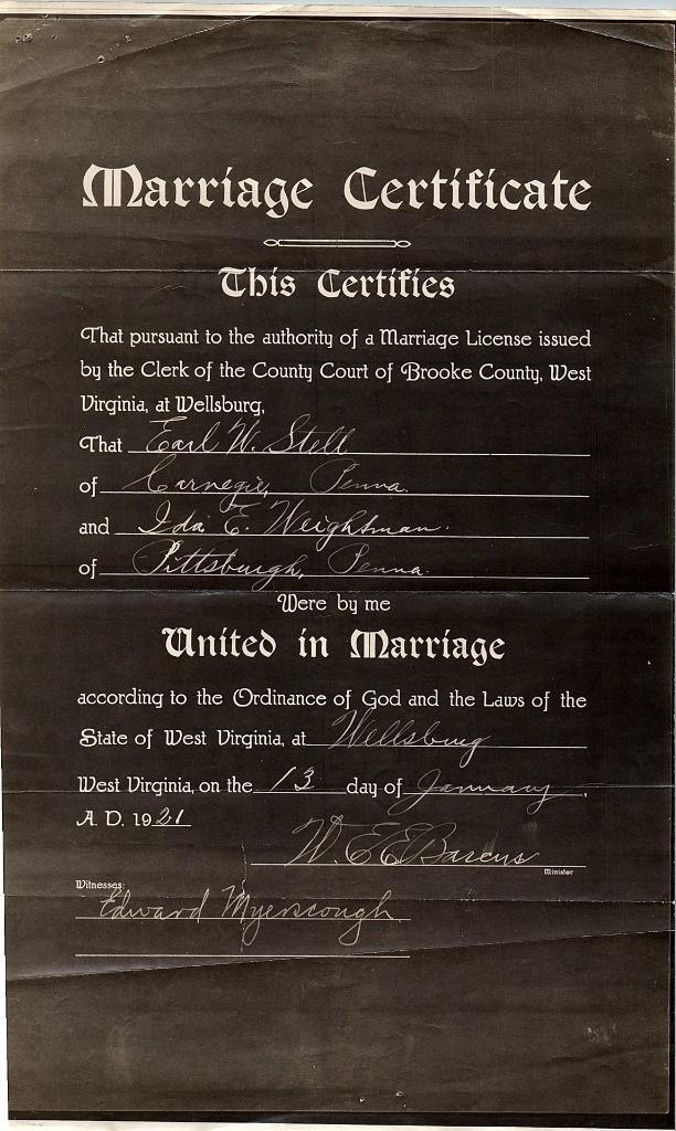 Virginia Official Marriage Certificate Franklin County, Virginia