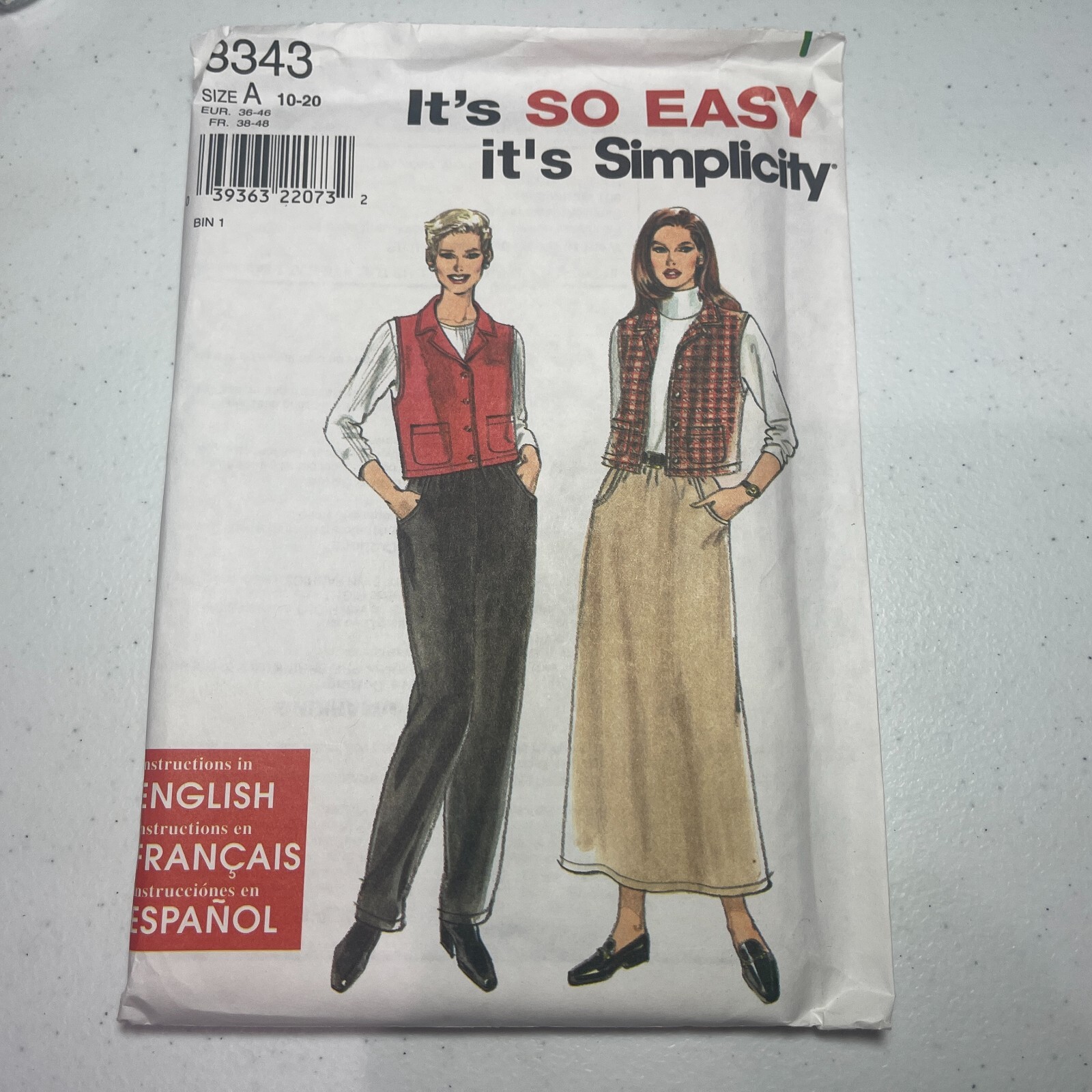 Vintage Simplicity Pattern 8343 Misses Vest, Pants and Skirt Size 10-20 ...