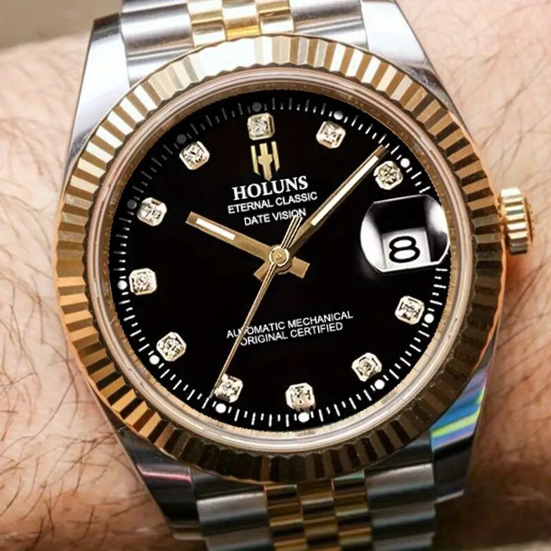 HOLUNS Watch Waterproof AUTOMATIC MECHANICAL BLACK & GOLD | eBay