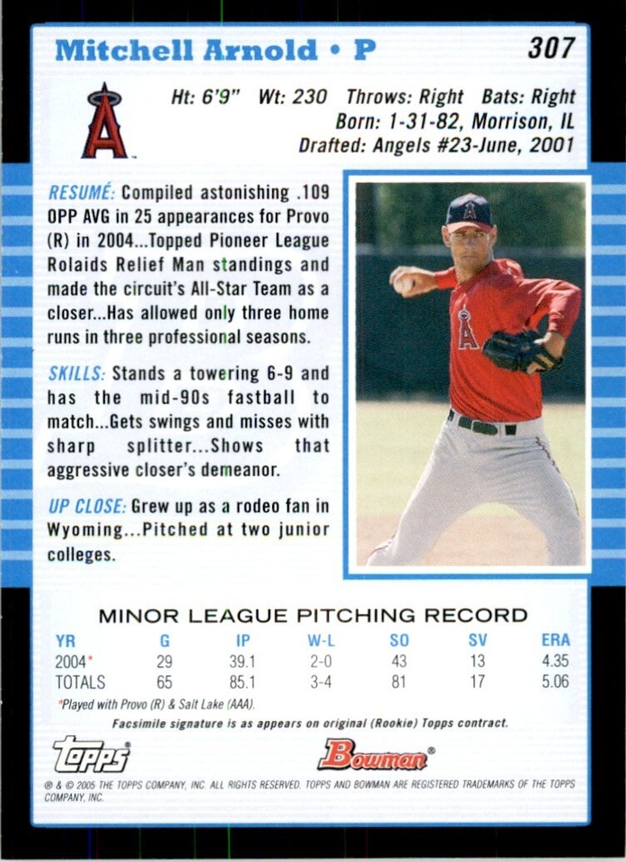 2005 BOWMAN MITCHELL ARNOLD LOS ANGELES ANGELS #307 | eBay
