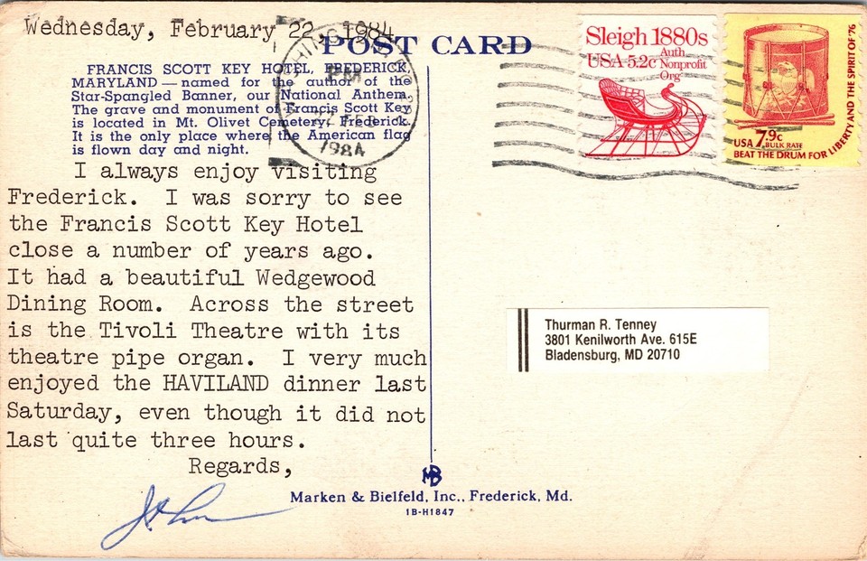 Star Spangled Banner Francis Scott Key Frederick Maryland MD Postcard ...