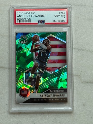 2020 Panini Mosaic Green Ice Anthony Edwards Rc PSA 10 National Pride ...