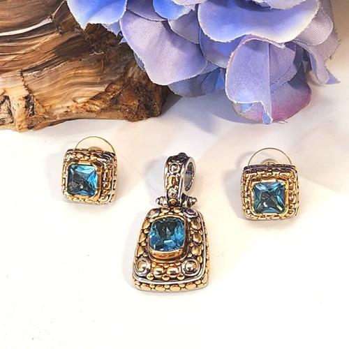 Earrings Set MX Simulated Blue Topaz Matching Pendant MillenX Chunky ...