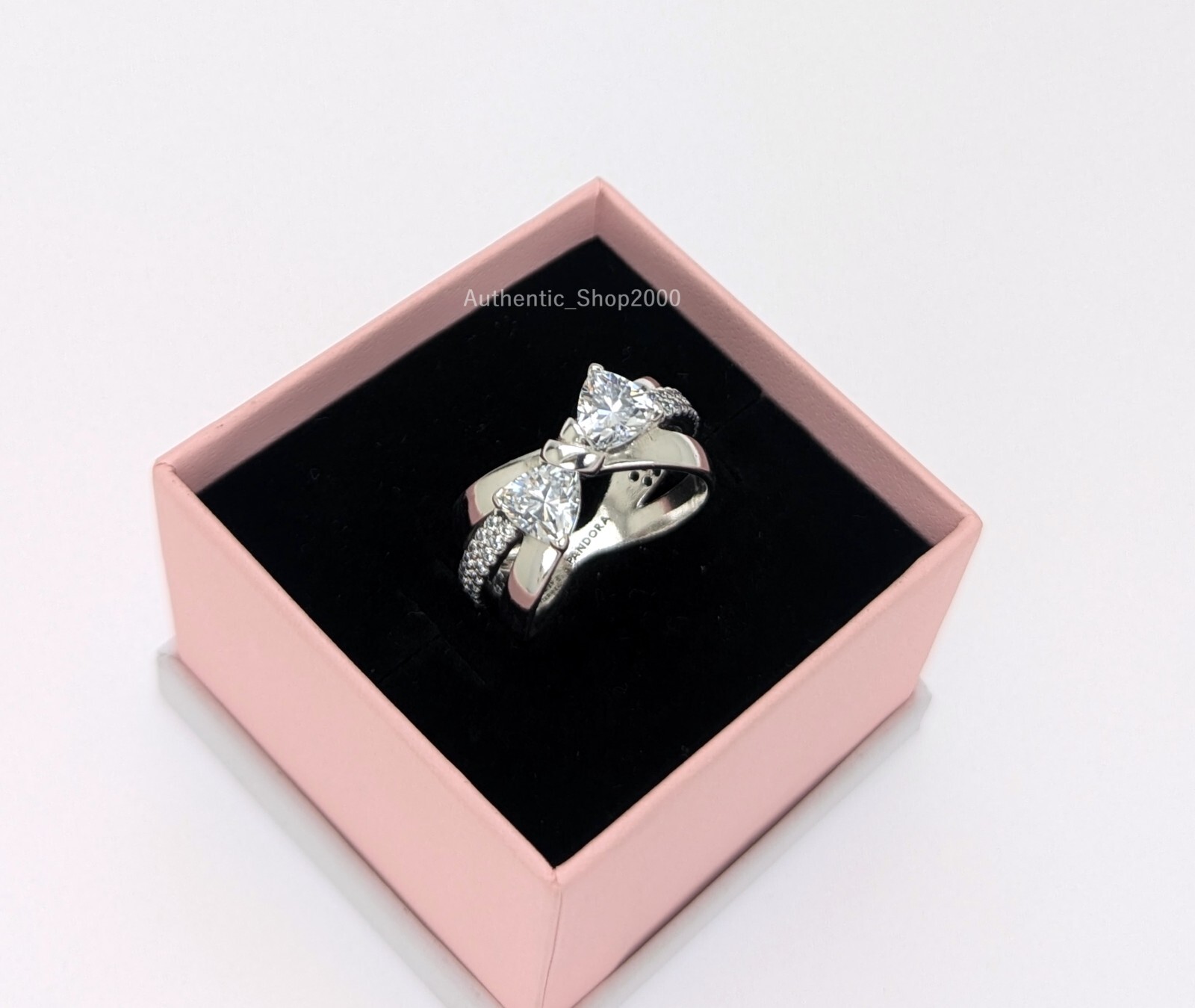 New 100% Authentic PANDORA 925 Ale Silver Sparkling Bow Crossover Ring ...