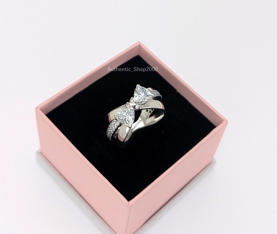 New 100% Authentic PANDORA 925 Ale Silver Sparkling Bow Crossover Ring ...
